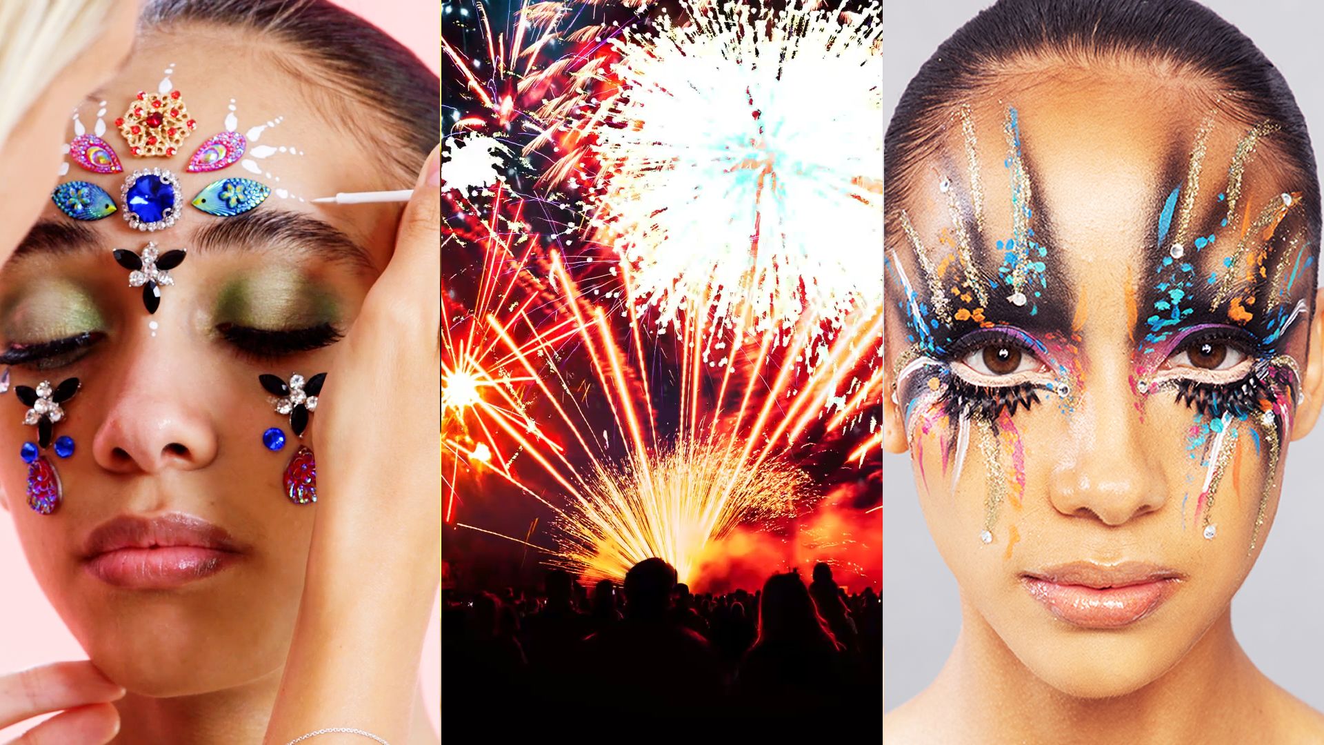 Watch 3 Makeup Artists Turn a Model Into a Living Firework | Triple ...