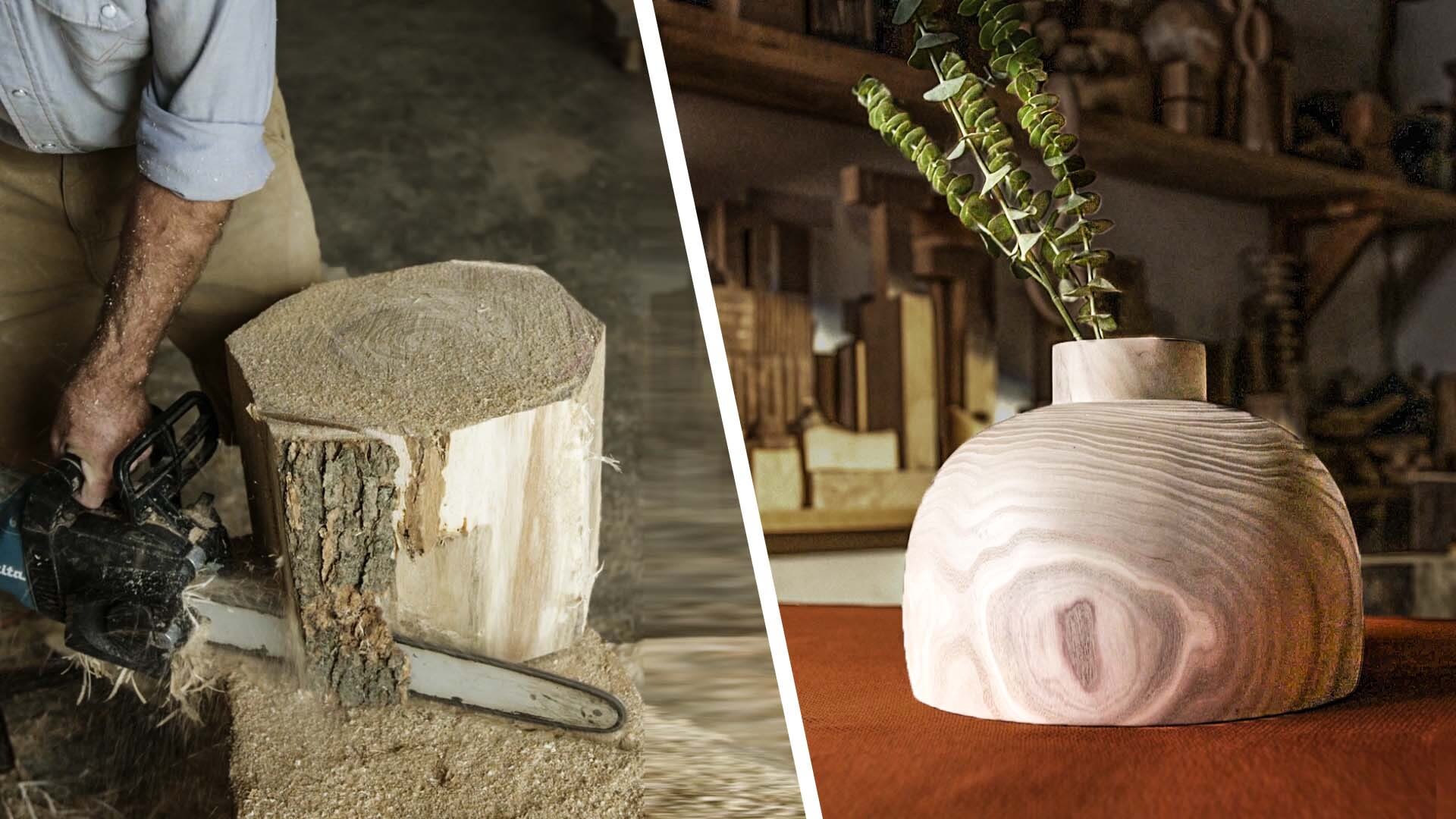Watch Woodturner Carves a Log Into a Vase From Start To Finish ...