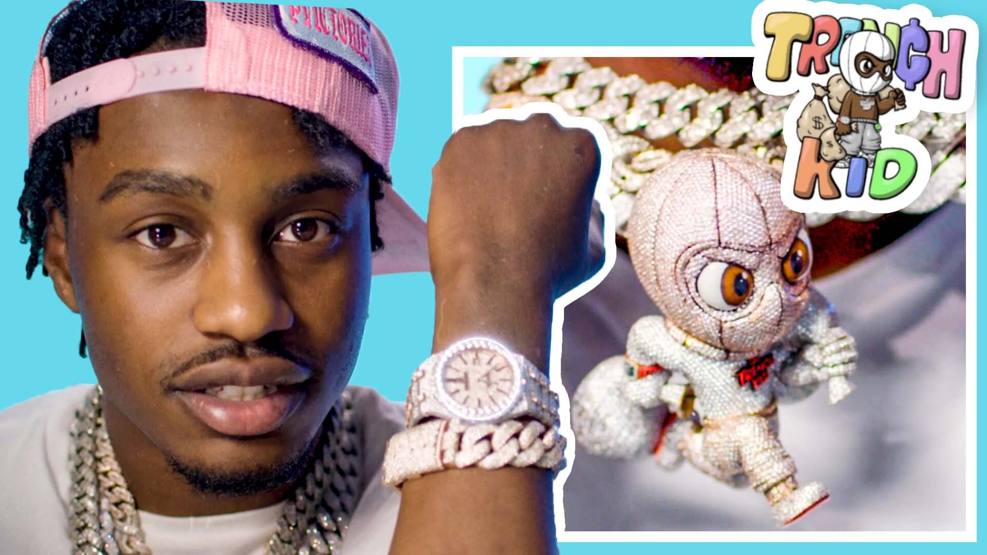 Watch Lil Tjay Shows Off His Insane Jewelry Collection | On The Rocks | GQ