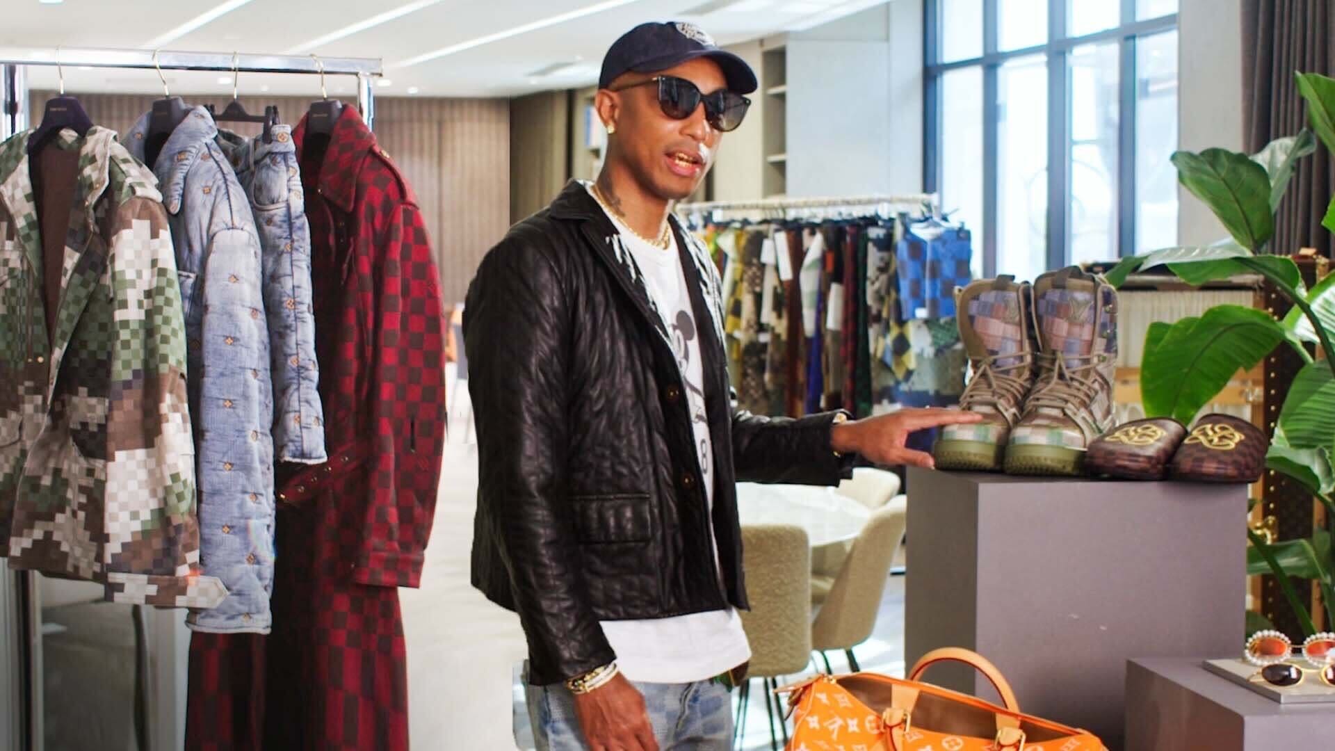 Watch Pharrell Shows Off His Louis Vuitton SS24 Collection Essentials | GQ