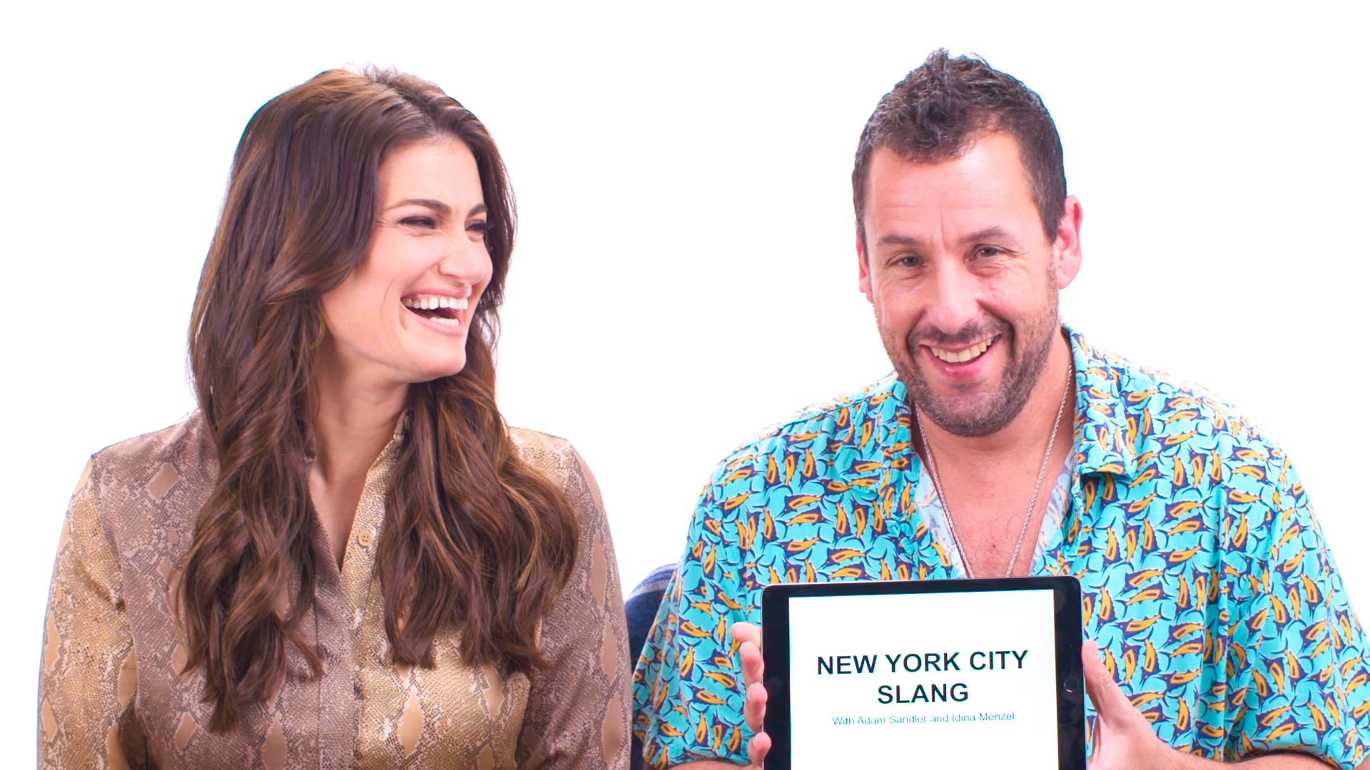 Watch Adam Sandler & Idina Menzel Teach You New York Slang | Slang ...