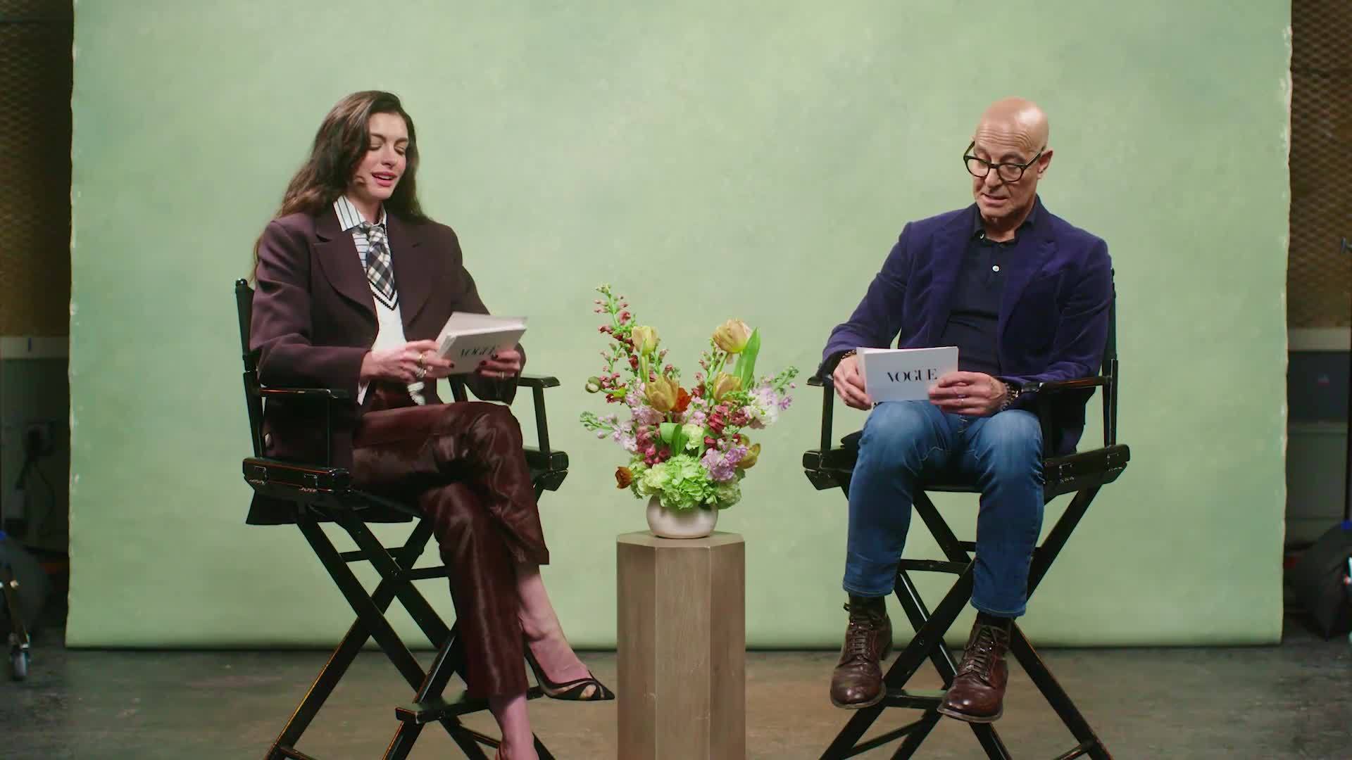 Watch Anne Hathaway & Stanley Tucci Ask Rapid-Fire Questions | Off the ...